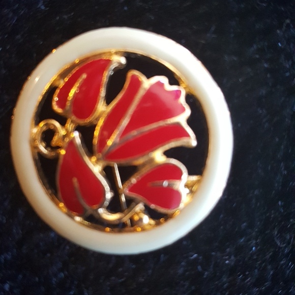 unknown | Jewelry | Vintage Enamel Red Flower Pin | Poshmark